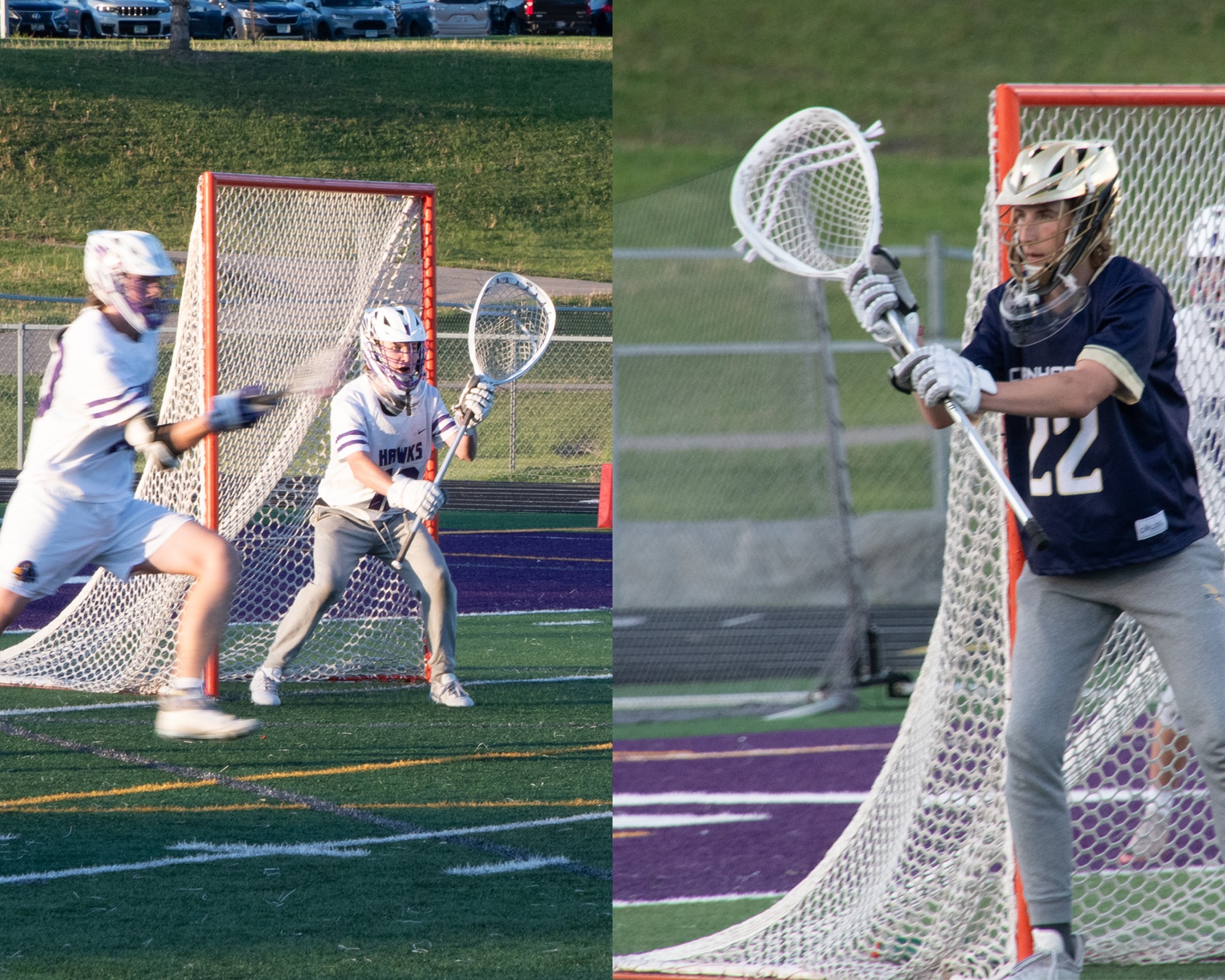Goalies Cohen Carlton (L) and Otto Reinhardt (R) kept the game close ...